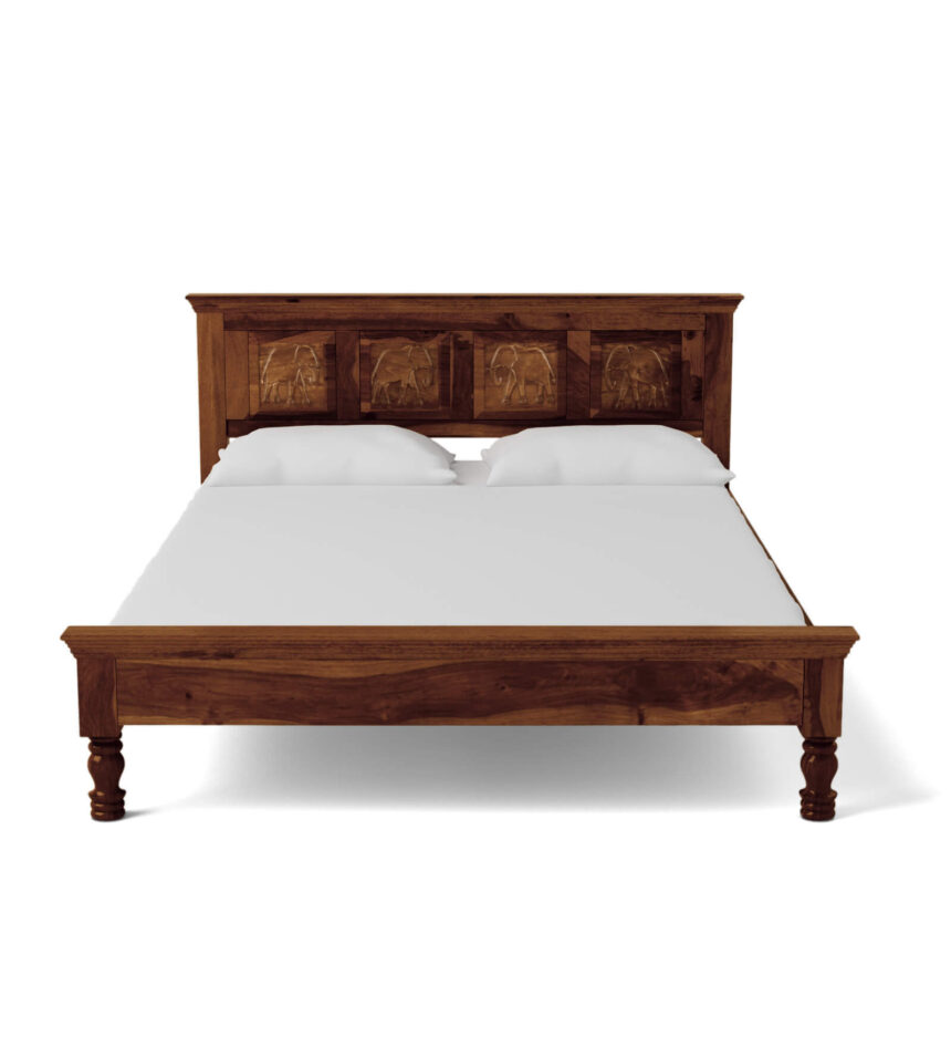 Pipercrafts Sheesham Solid Wood Queen Size Bed In Provincial Teak ...